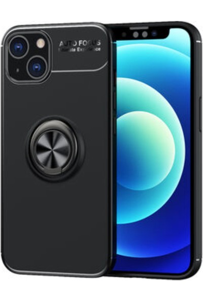 Mobicas Apple iPhone 13 Için Yüzüklü Manyetik Ravel Silikon Kılıf Siyah