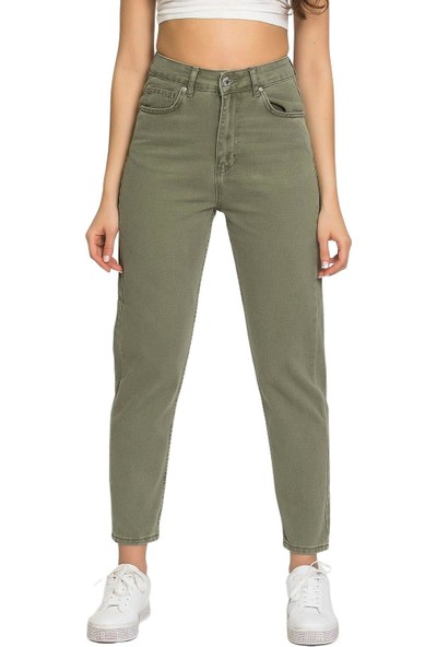 Its Basic Yüksek Bel Haki Kadın Mom Jean
