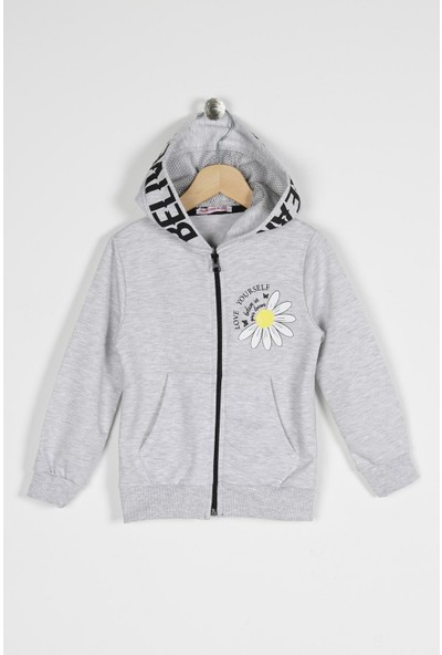 Zepkids Kız Çocuk Yakası Papatya Baskılı Kapüşonlu Hırka 3-7 Yaş