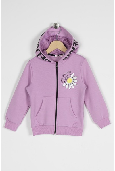 Zepkids Kız Çocuk Yakası Papatya Baskılı Kapüşonlu Hırka 3-7 Yaş