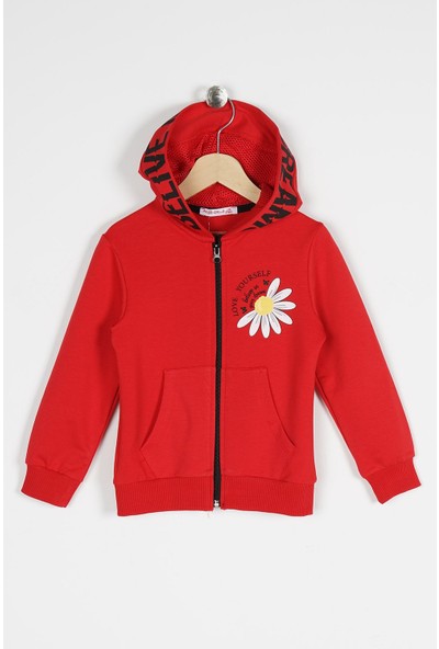 Zepkids Kız Çocuk Yakası Papatya Baskılı Kapüşonlu Hırka 3-7 Yaş