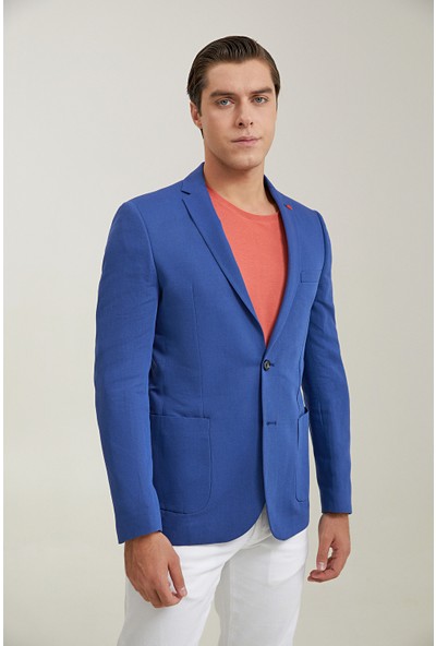 Ds Damat Twn Slim Fit Saks Mavi Kumaş Ceket