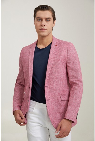 Ds Damat Twn Slim Fit Bordo Armürlü Keten Kumaş Ceket