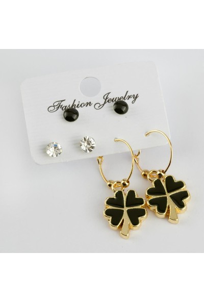 Feryal 6'lı Siyah Rrnkli Mineli Halka Küpe