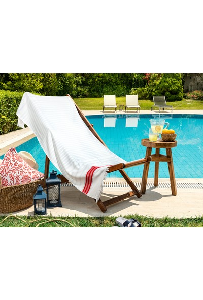 Madame Coco Antibes Armürlü Plaj Havlusu - Turkuaz / Mercan - 75X150 cm