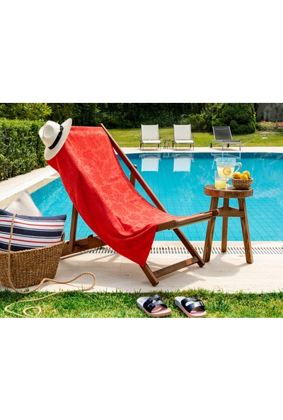 Madame Coco Ancelina Jakarlı Plaj Havlusu - Kırmızı - 75X150 cm