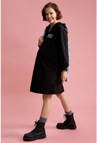 DeFacto Slogan Baskılı Kapüşonlu Hamile Sweat Elbise W4484AZ21AU DeFacto Slogan Baskılı Kapüşonlu Hamile Sweat Elbise W4484AZ21AU