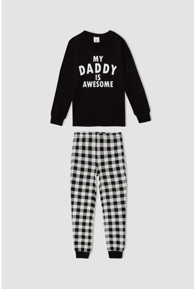 DeFacto Erkek Çocuk Baskılı Kareli Pamuklu Uzun Kollu Pijama Takım V7258A621AU