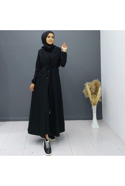 Fahrettin Moda 5191 Siyah Kapüşonlu Kışlık Ferace Mont