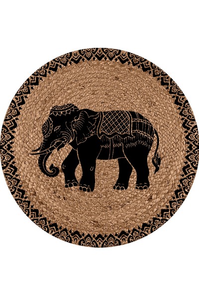 Kuzgunhome Fil Desen Jüt Örme Hasır Kilim Halı