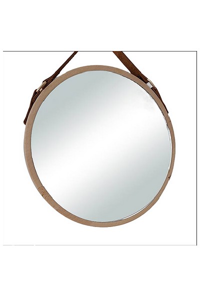 Nordhus Kahve Deri Askılı Ahşap Yuvarlak Ayna