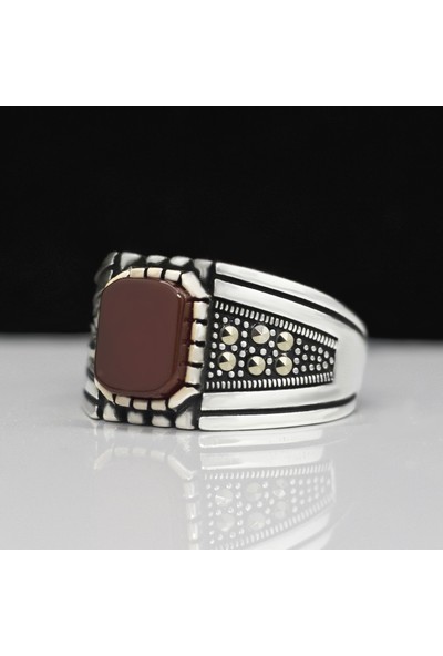 Taja925 Akik Taşlı Erkek Gümüş Yüzük