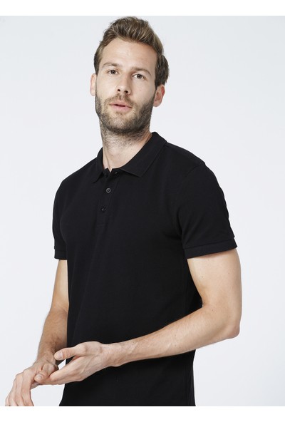 Fabrika Polo Yaka Siyah Erkek Polo T-Shirt