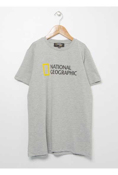 National Geographic Gri Baskılı Kısa Kollu Erkek T-Shirt