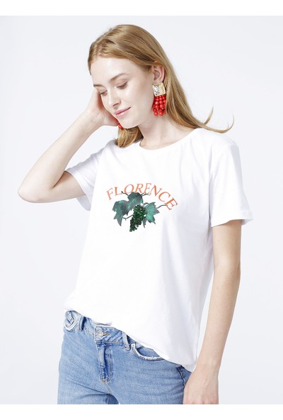 Limon Ekru Bisiklet Yaka T-Shirt