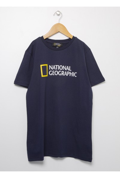 National Geographic Bisiklet Yaka Baskılı Lacivert Erkek T-Shirt