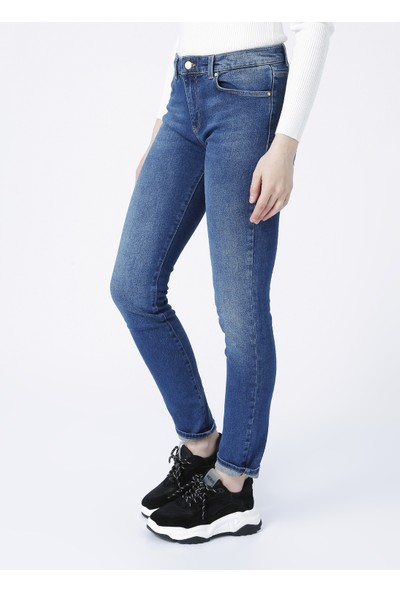 Wrangler W28LX785U Slim Fit Düz Koyu Mavi Kadın Denim Pantolon