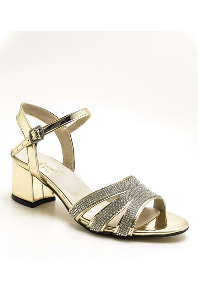 Bulut Ayakkabı Altın Kadın Büyük Numara Taşlı Bantlı Abiye Ayakkabı - Altın Dore - 39