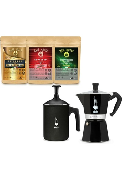 Bialetti Bıalettı Mılk Frother -Süt Köpürtücü- & Moka Pot Nera -Siyah- 3 Cup + 3 Paket Espresso Kahve Hediye Bialetti Bıalettı Mılk Frother -Süt Köpürtücü- & Moka Pot Nera -Siyah- 3 Cup + 3 Paket Espresso Kahve Hediye
