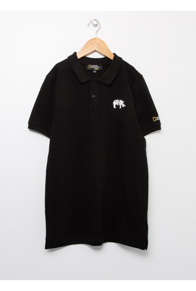 National Geographic P-Rhinoboy Polo Yaka Baskılı Pamuklu Siyah Erkek Çocuk T-Shirt