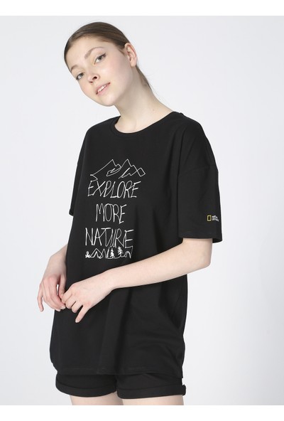 National Geographic Kadın Siyah Bisiklet Yaka T-Shirt