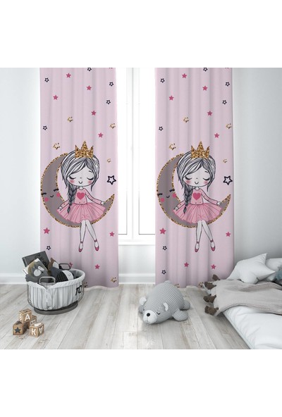 İnstababyrooms Ayda Oturan Kız Desenli Çocuk Odası Çift Kanat Fon Perde İnstababyrooms Ayda Oturan Kız Desenli Çocuk Odası Çift Kanat Fon Perde