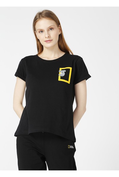 National Geographic Kadın Siyah Bisiklet Yaka T-Shirt