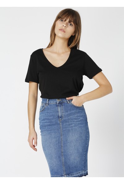 Fabrika Teyo Siyah V Yaka Kadın T-Shirt