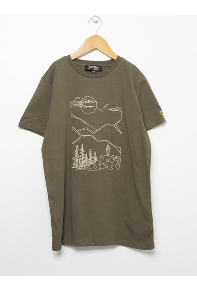 National Geographic Erkek Çocuk Haki Bisiklet Yaka T-Shirt