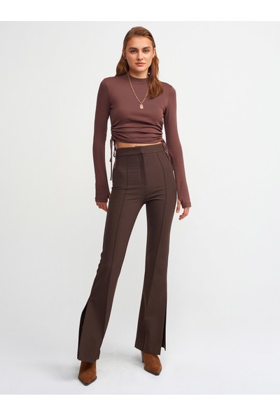 Dilvin 7002 Yırtmaçlı Ispanyol Paça Pantolon-Kahve