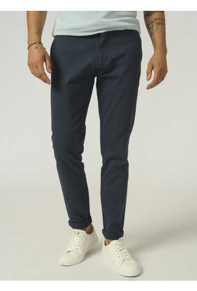 People By Fabrika Modern Fit Desenli Lacivert Erkek Pantolon