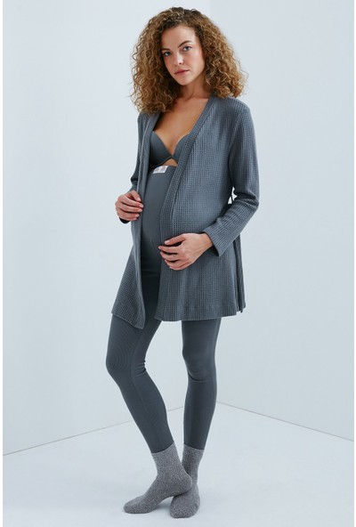 Penti Koyu Gri Mama Stone Waffle Sabahlık