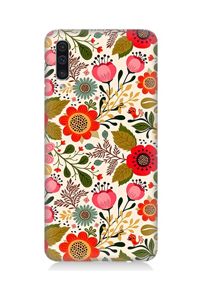 Teknomeg Samsung Galaxy A50 Uyumlu Çiçekler Desenli Silikon Kılıf