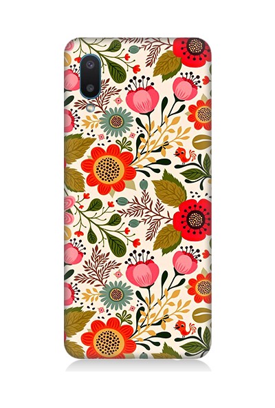 Teknomeg Samsung Galaxy A02 Uyumlu Çiçekler Desenli Silikon Kılıf