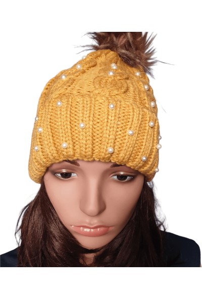 Orora Butik Incili Tilki Tüylü Bere-Hardal Orora Butik Incili Tilki Tüylü Bere-Hardal