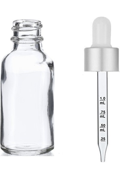 Plazma Dereceli Cam Damlalıklı Şeffaf Şişe 50 ml