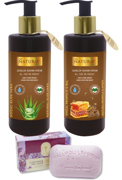 Naturix Aloe Vera 250 ml + Bal&propolis El Yüz Vücut Nemlendirici Krem & Losyon 250 ml + Lavanta Sabunu 100 gr Naturix Aloe Vera 250 ml + Bal&propolis El Yüz Vücut Nemlendirici Krem & Losyon 250 ml + Lavanta Sabunu 100 gr