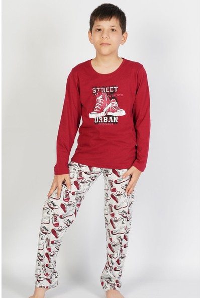 TopTrend Erkek Çocuk P.suprem Uzun Kol 9-16 Yaş Beden Bordo Pijama Takım