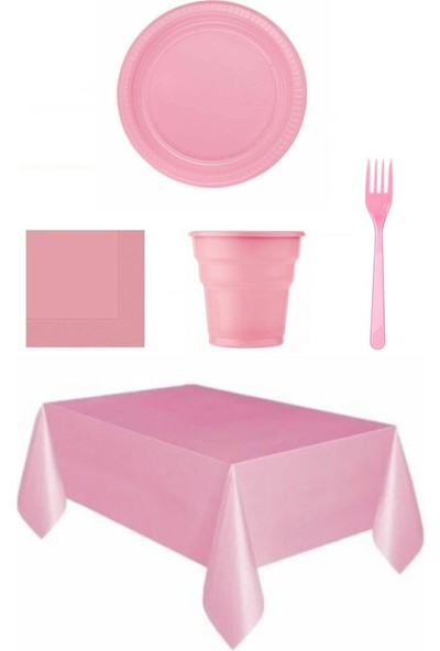 Boncuk Avm Pembe Renk Plastik Tabak Bardak Çatal Masa Örtüsü Seti (96 Parça) Boncuk Avm Pembe Renk Plastik Tabak Bardak Çatal Masa Örtüsü Seti (96 Parça)