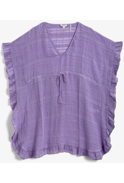 Koton Kadın V yaka Tunik Pamuklu Kolları Fırfırlı