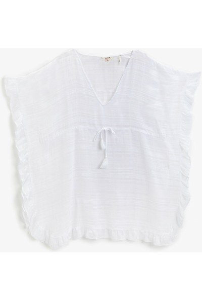 Koton Kadın V yaka Tunik Pamuklu Kolları Fırfırlı