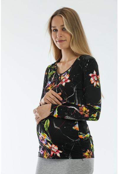 Perla Blanca Çiçek Desenli Multicolor Hamile Emzirme Bluz Perla Blanca Çiçek Desenli Multicolor Hamile Emzirme Bluz