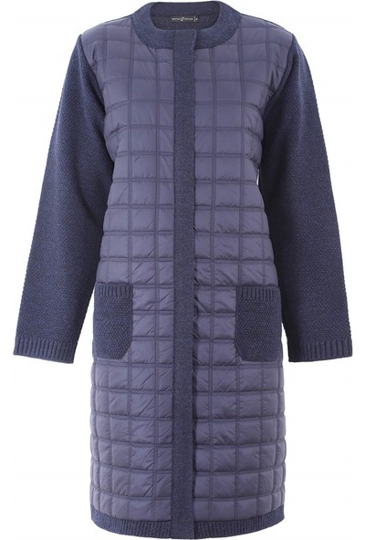 Mutlu Ertan Kapitone Uzun Triko Hırka-Lacivert