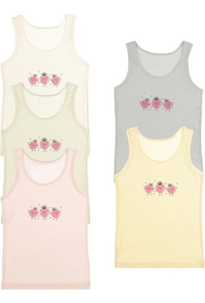 Donella 5'li Renkli Çilek Baskılı Kız Çocuk Atlet - 491163B