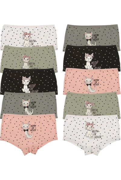 Donella 10'lu Renkli Kedi Baskılı Kız Çocuk Şort - 461112HM