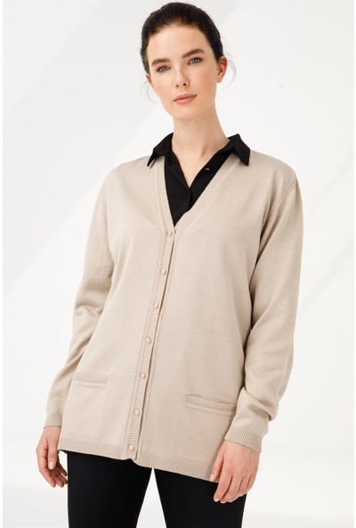 Mutlu Ertan Basic Triko Hırka (21KSL8107)-BEJ