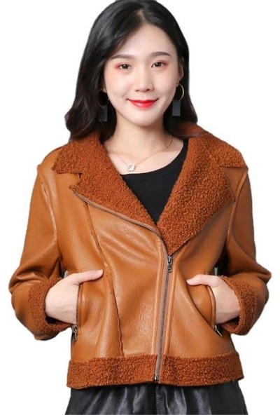 Skimsx Kadın Kürklü Deri Ceket - Kahverengi (Yurt Dışından) Skimsx Kadın Kürklü Deri Ceket - Kahverengi (Yurt Dışından)