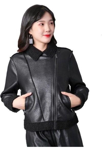 Skimsx Kadın Kürklü Deri Ceket -Siyah (Yurt Dışından) Skimsx Kadın Kürklü Deri Ceket -Siyah (Yurt Dışından)