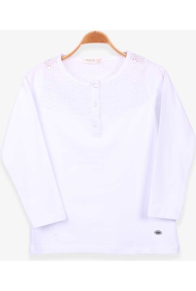 Breeze Kız Çocuk Uzun Kollu Tişört Güpürlü Beyaz (6-12 Yaş)
