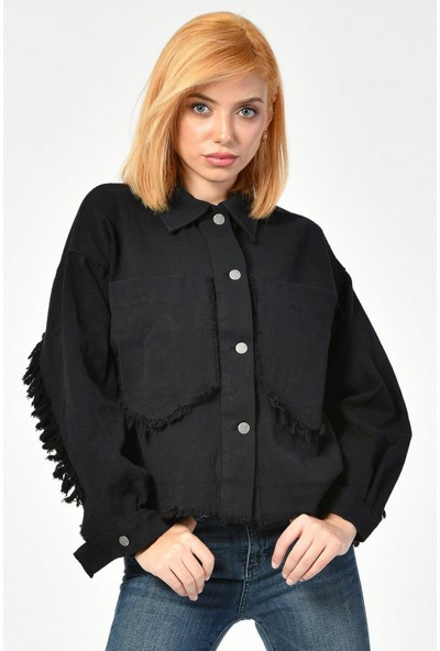 Quzu Püskül Detaylı Kadın Ceket - Siyah Siyah - L
